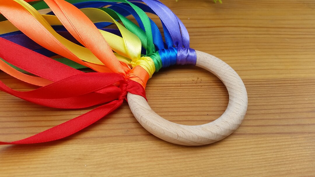 Rainbow Ribbon Wand Waldorf Inspired Hand Kite Ribbon Dancing Ring-12 ...