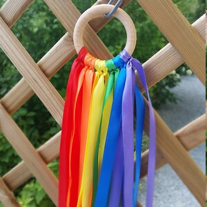 Rainbow Ribbon Wand Waldorf Inspired Hand Kite Ribbon Dancing Ring-12 ...