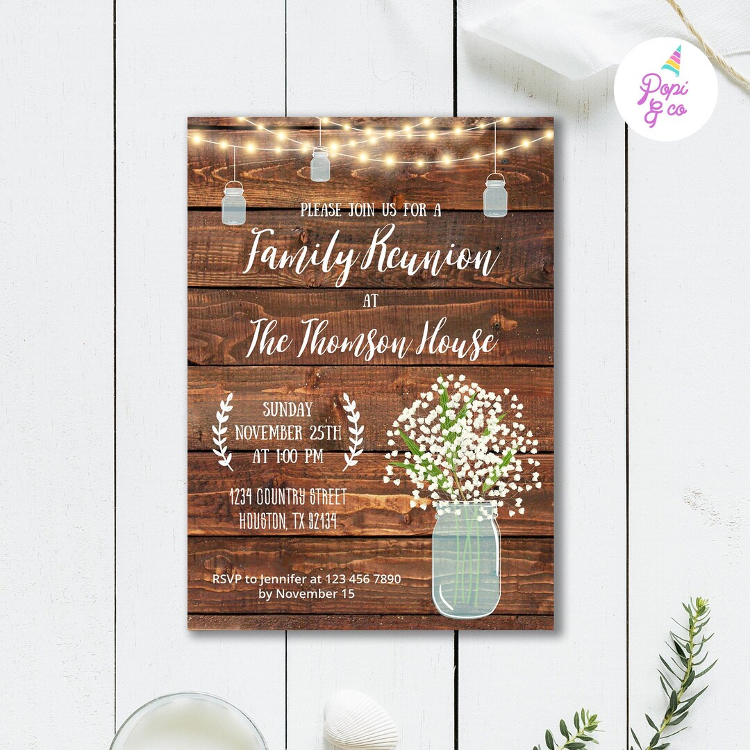 Family Reunion Invitation Printable Rustic Mason Jar Family - Etsy