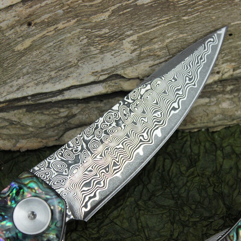 Abalone Damascus Pocket Knife Personalized Engraving VG10 - Etsy