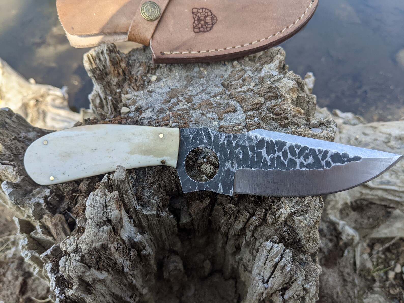 Buffalo Bone Hunting Knife Custom Engraved Knife Hammered | Etsy