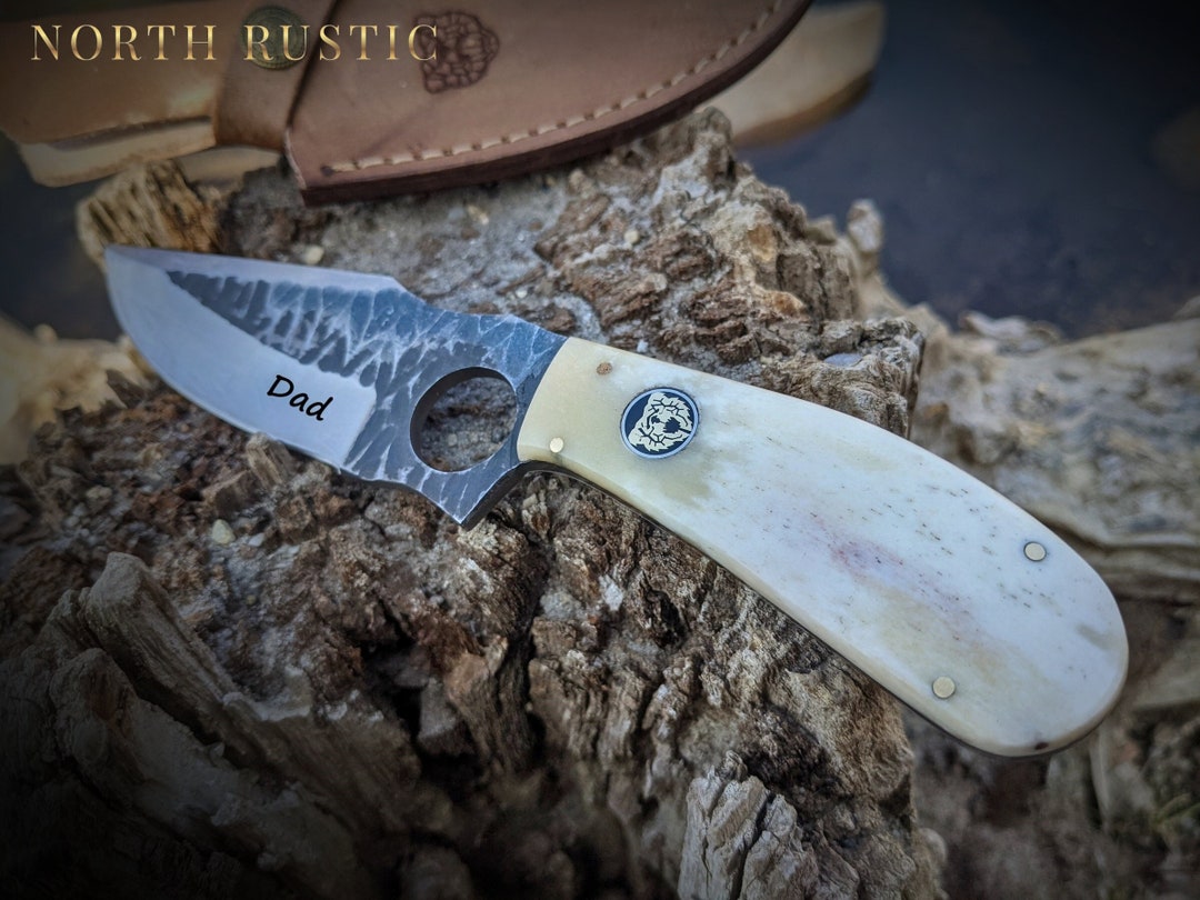 Buffalo Bone Hunting Knife Custom Engraved Knife Hammered Knife ...