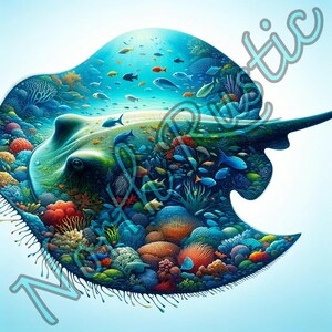 Ocean Sting Ray Underwater Coral Digital Download | Nature Animal Wall ...