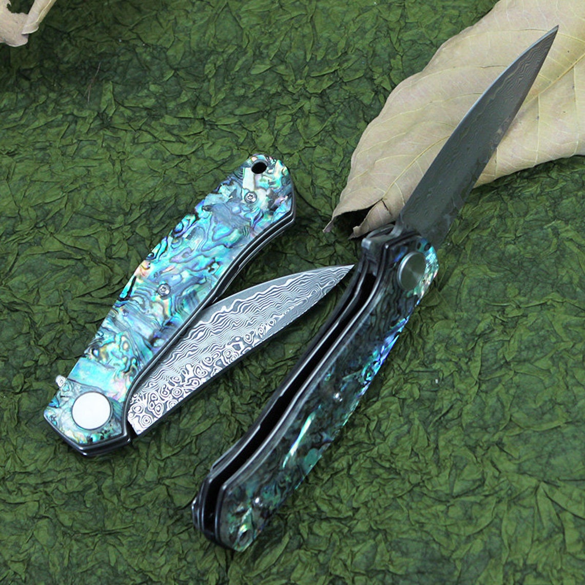 Abalone Damascus Pocket Knife Personalized Engraving VG10 - Etsy