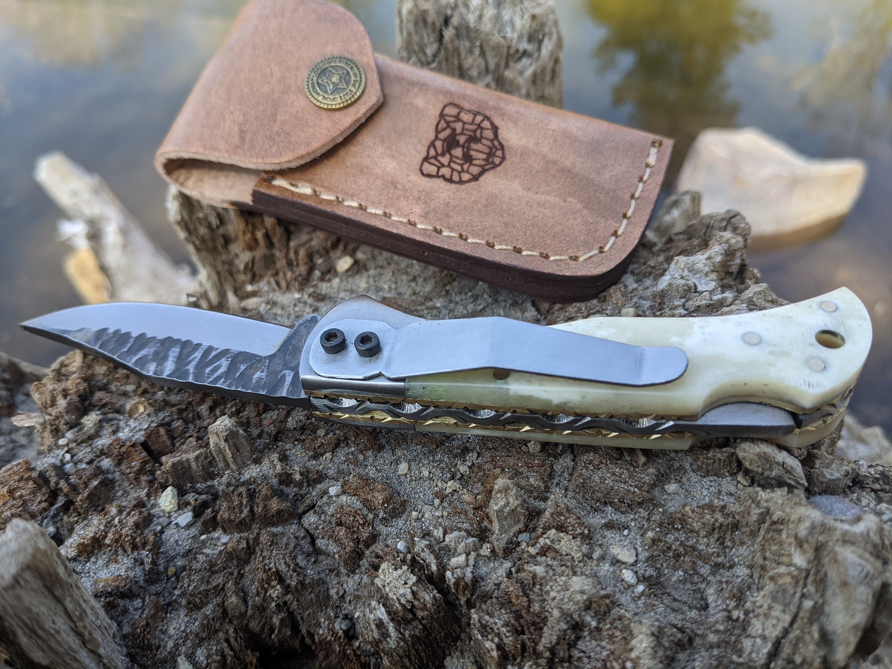 Engraved Pocket Knife Buffalo Bone Handle Knife Personal | Etsy