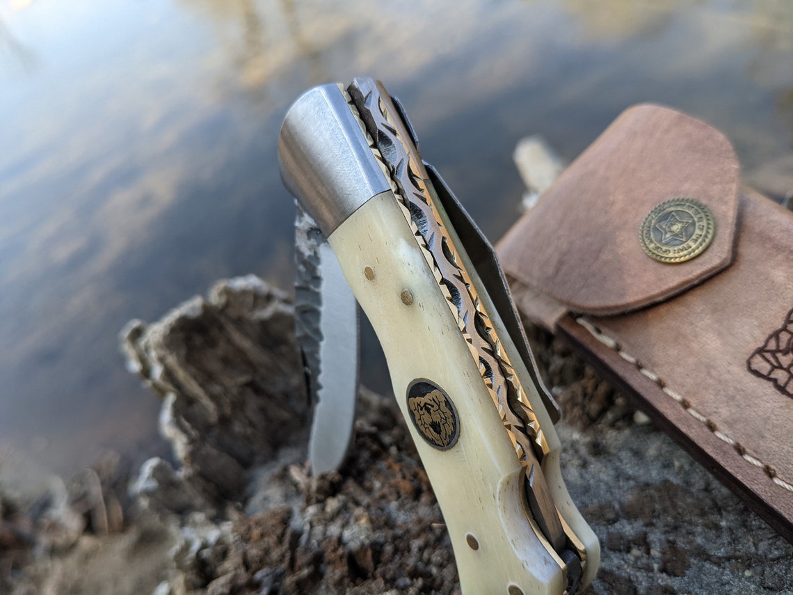 Engraved Pocket Knife Buffalo Bone Handle Knife Personal - Etsy