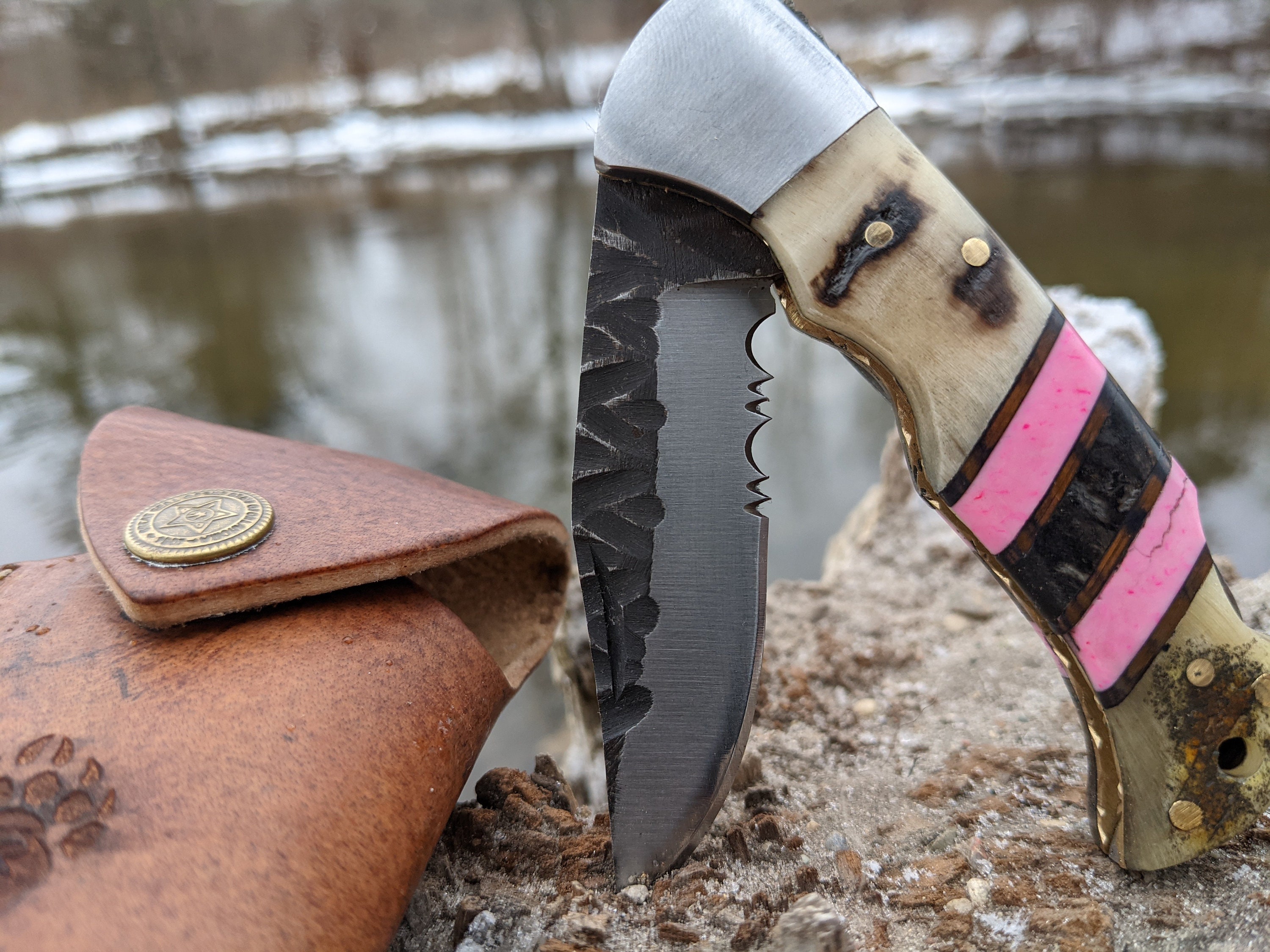 Engraved Pocket Knife Ram Horn Knife Pink Coral Knife - Etsy