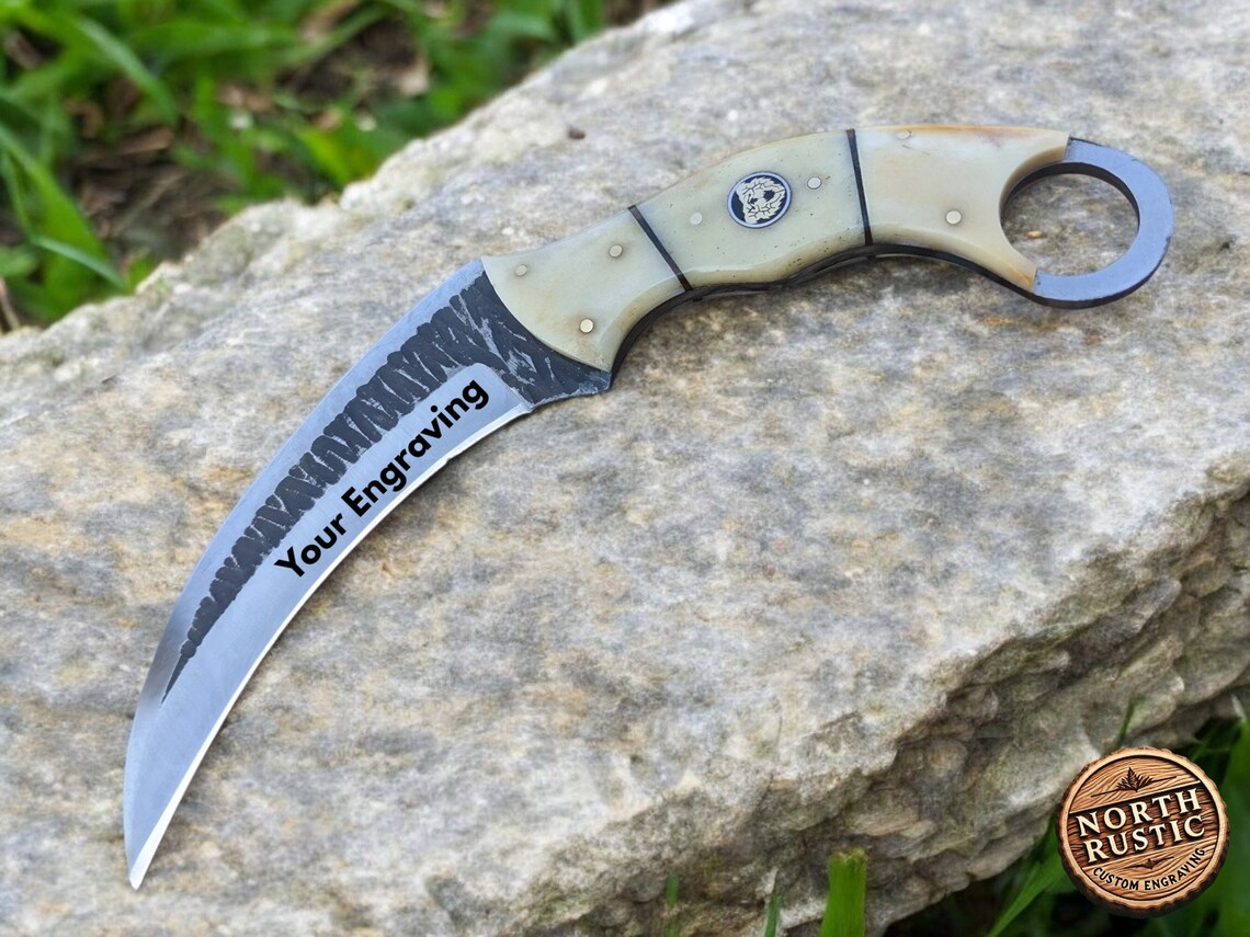 Buffalo Bone Karambit Knife: Custom Engraved Hunting Knife - Etsy