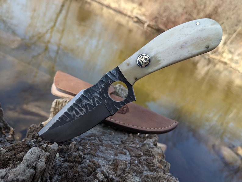 Buffalo Bone Hunting Knife Custom Engraved Knife Hammered - Etsy