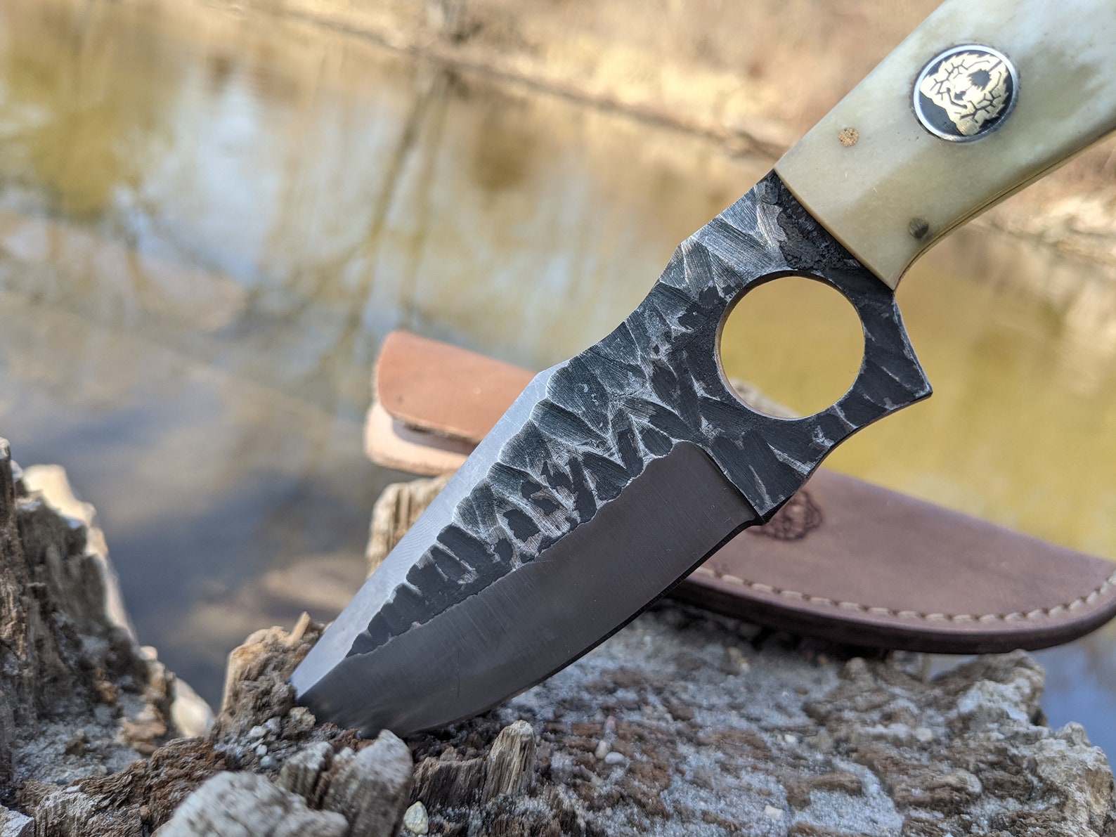 Buffalo Bone Hunting Knife Custom Engraved Knife Hammered | Etsy