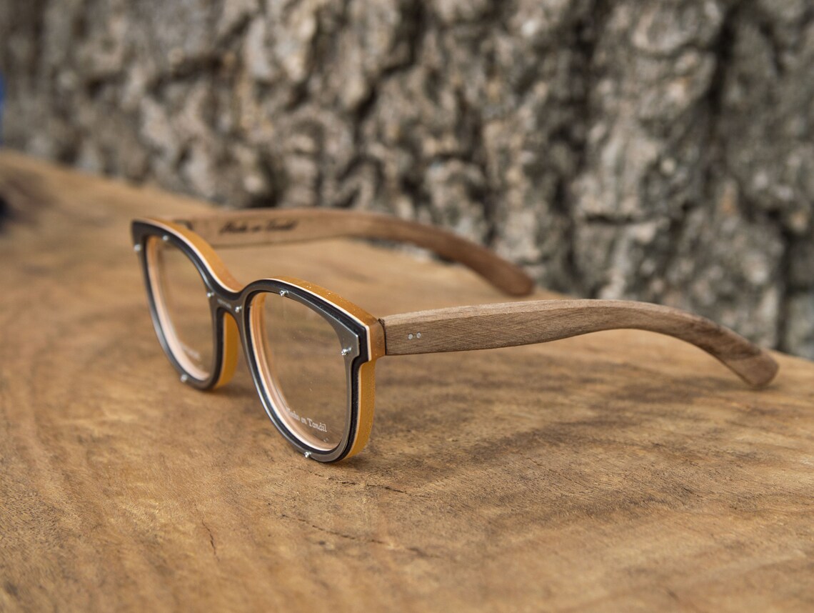 Wood Glasses Frames Model Lombok X Bronw and Orange. Wood, Acetate and ...