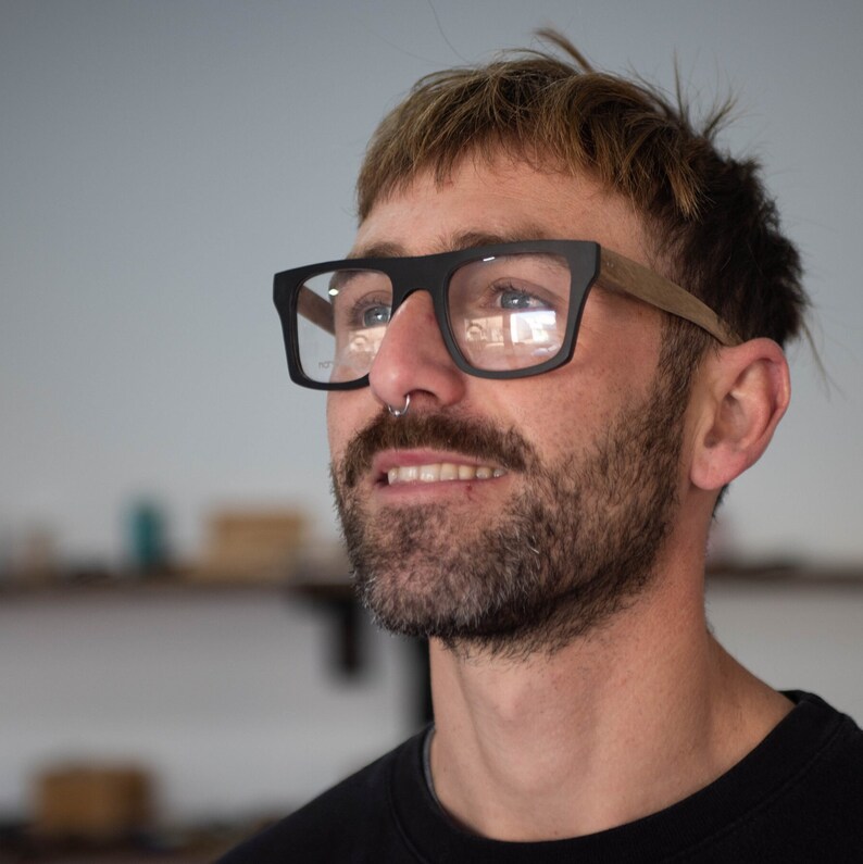 Oversized Square Wood and Black Acetate Glasses Frames Model Milan - Etsy