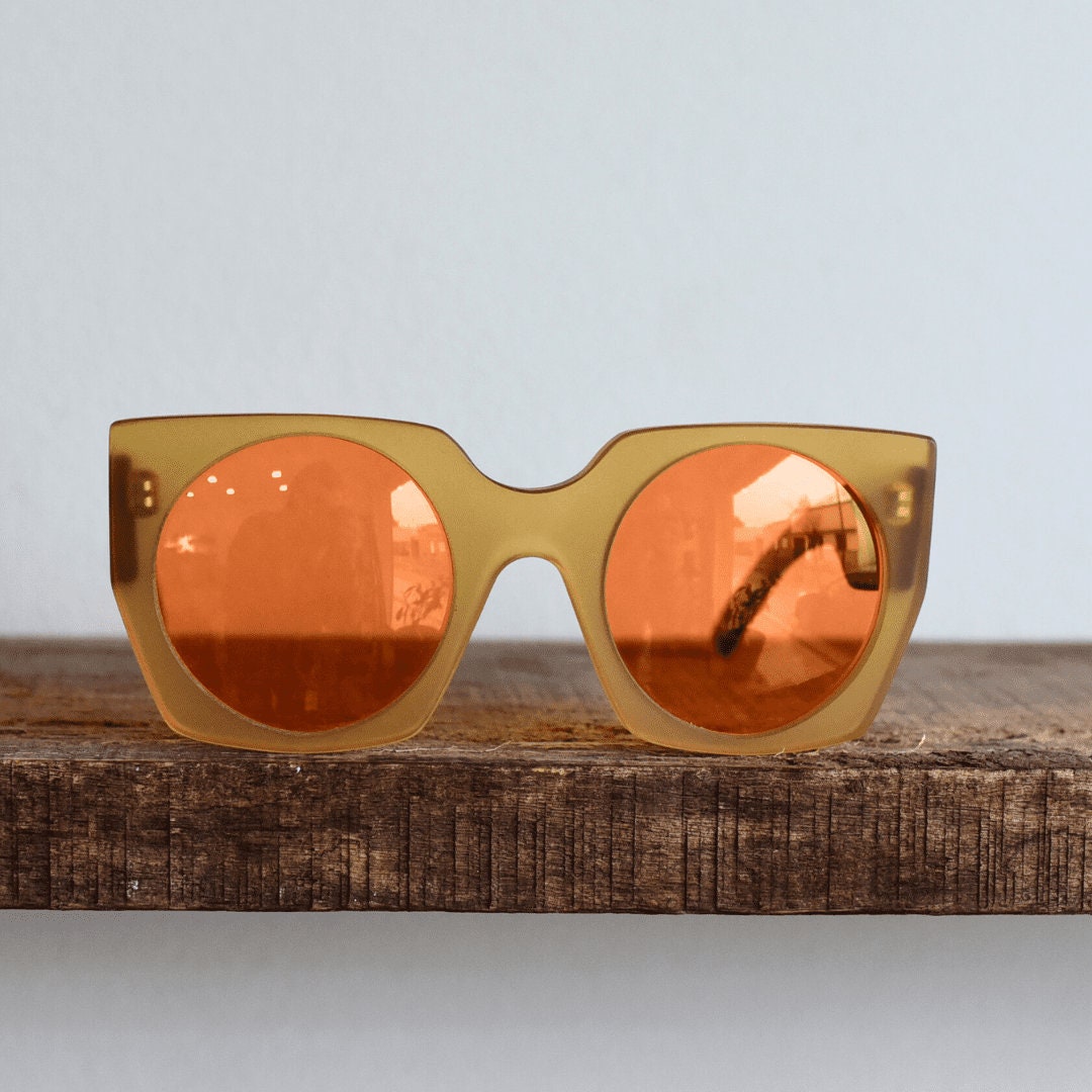 Wood and Traslucent Orange Acetate Sunglasses Model Leblon. Amber ...