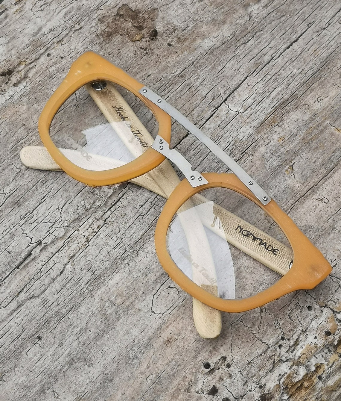 Wood Stainless Steel and Orange Acetate Frames Model Ankara - Etsy
