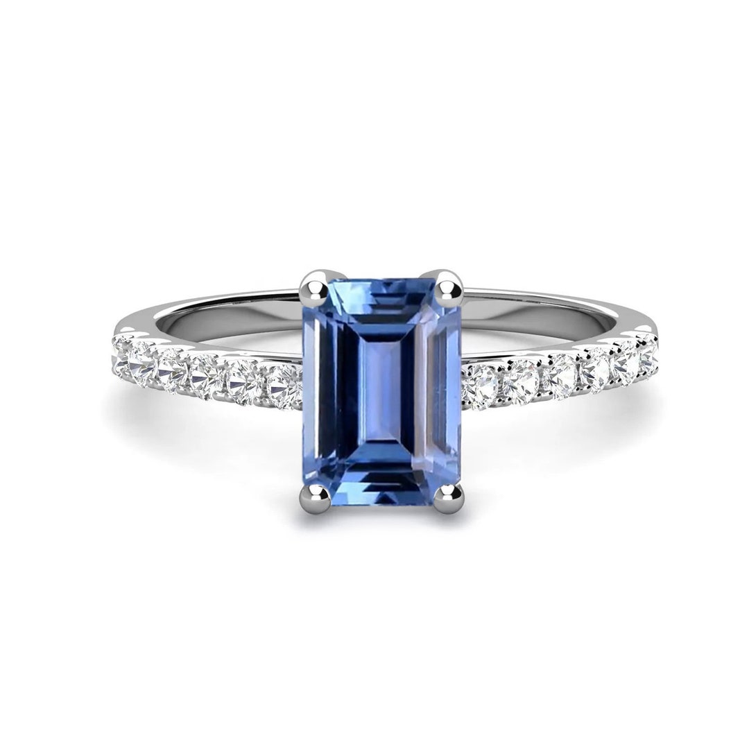 Emerald Cut Blue Sapphire Engagement Ring | Blue Sapphire High ...