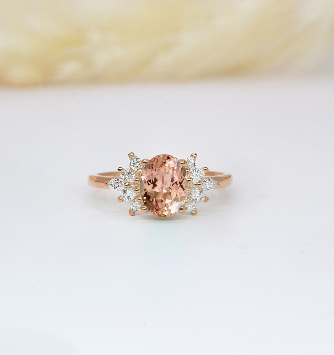 Morganite High Engagement Ring | Oval Morganite and Diamond Featuring ...
