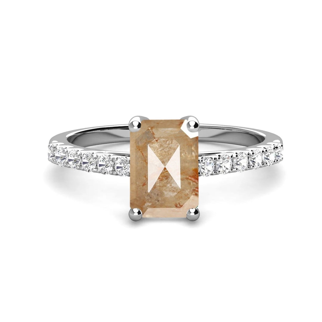 Emerald Cut Rustic Diamond Engagement Ring Brownish Diamond High ...