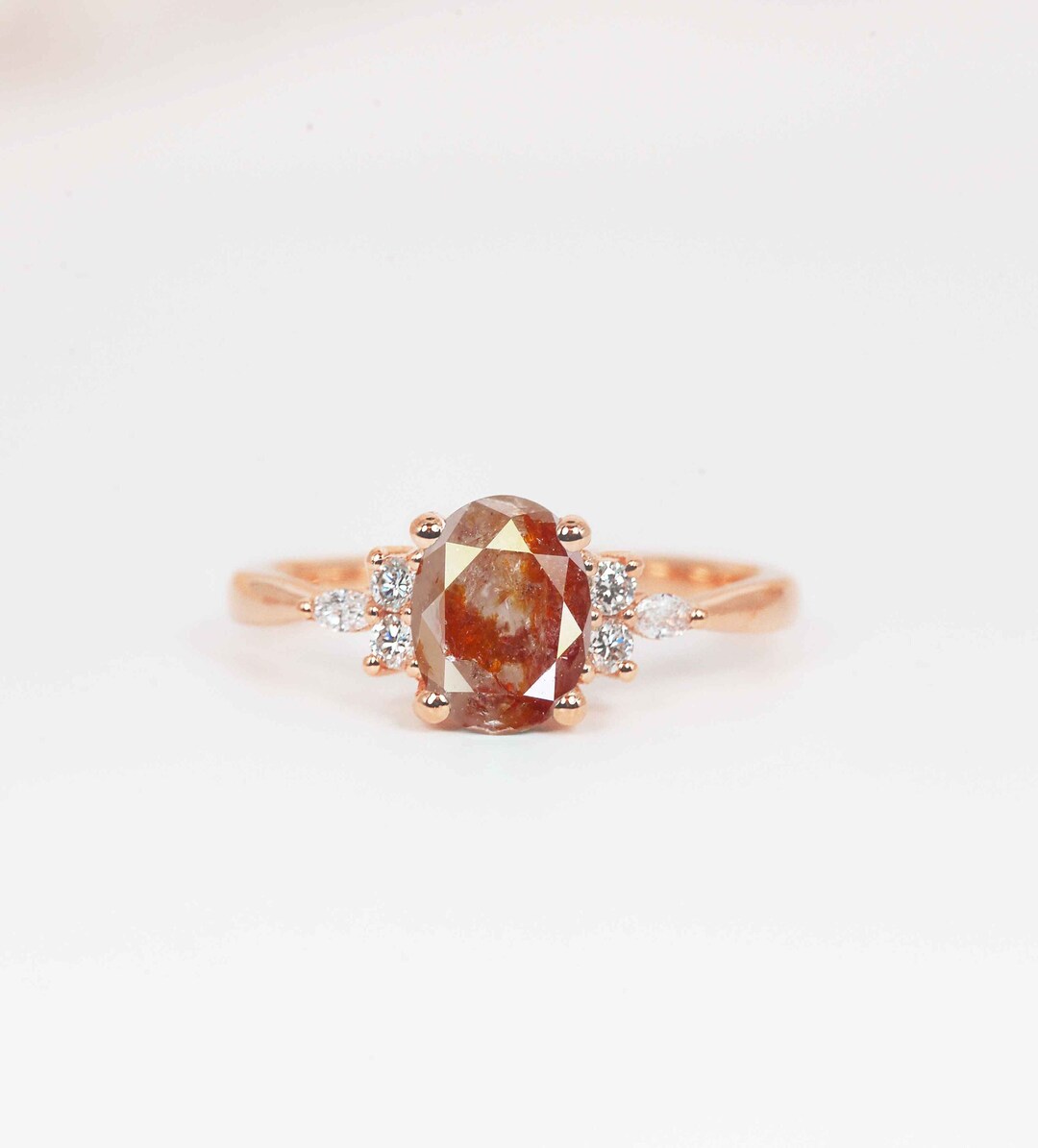 Oval Rustic Diamond Engagement Ring: Art Deco Anniversary Ring - Etsy