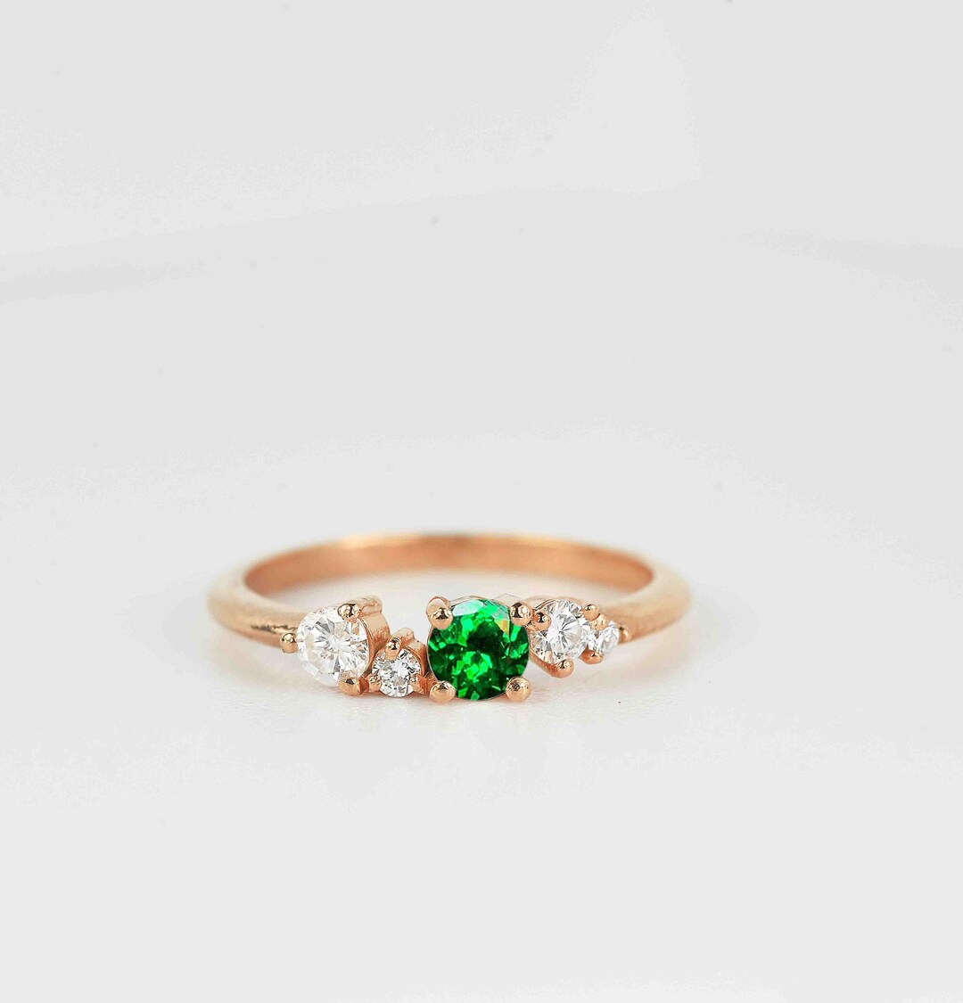 Round Tsavorite Engagement Ring: Diamond Rose Gold Multi-stone Ring - Etsy