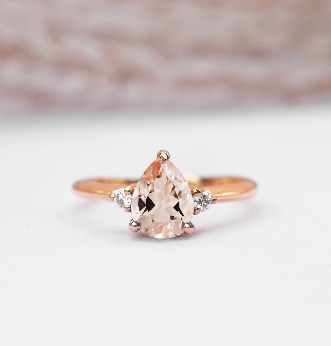 Pear Morganite Engagement Ring: Rose Gold & Diamond Minimalist Bridal ...