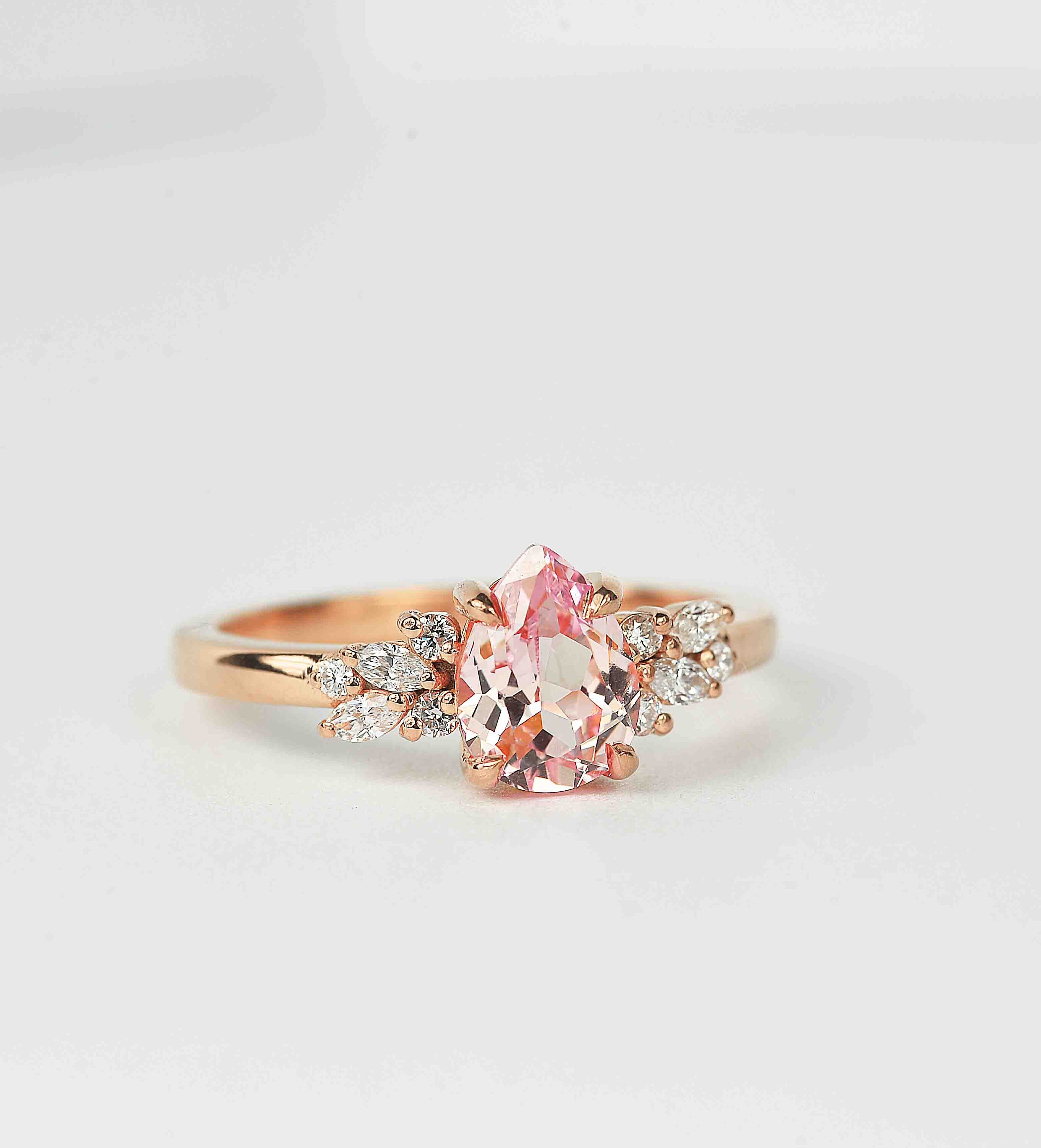 Pear Cut Peach Sapphire Engagement Ring Unique Peach - Etsy UK