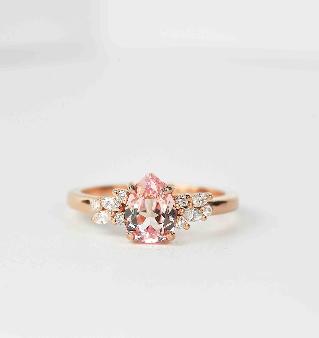 Pear Cut Peach Sapphire Engagement Ring Unique Peach Sapphire and ...