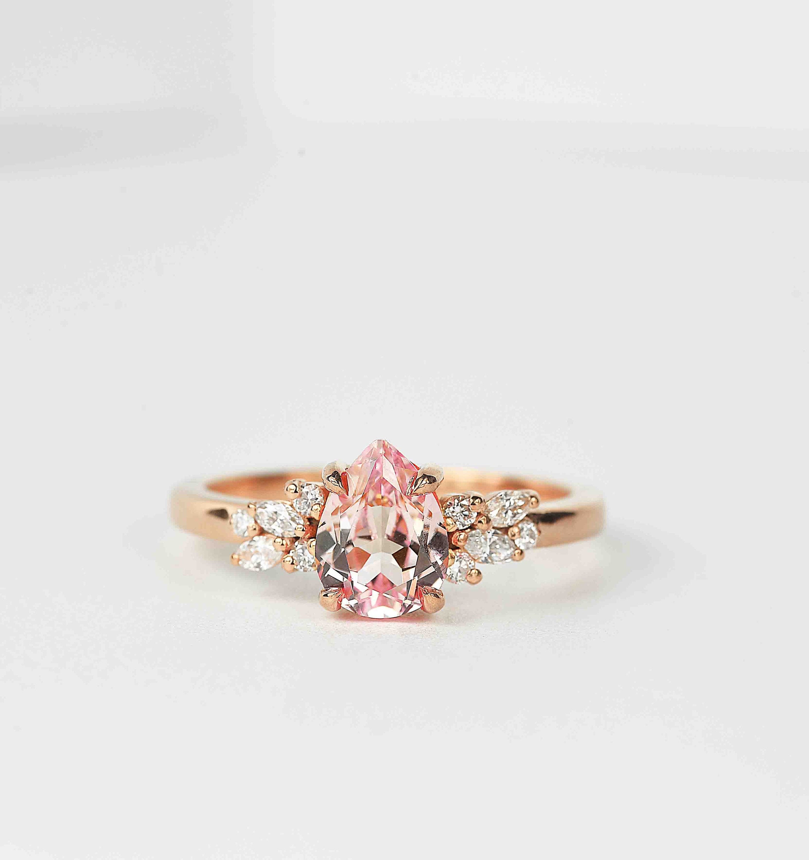 Pear Cut Peach Sapphire Engagement Ring Unique Peach - Etsy UK