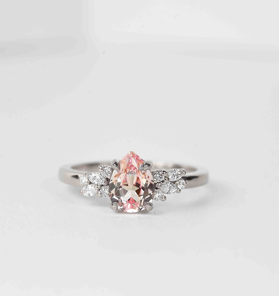 Pear Cut Peach Sapphire Engagement Ring Unique Peach Sapphire and ...