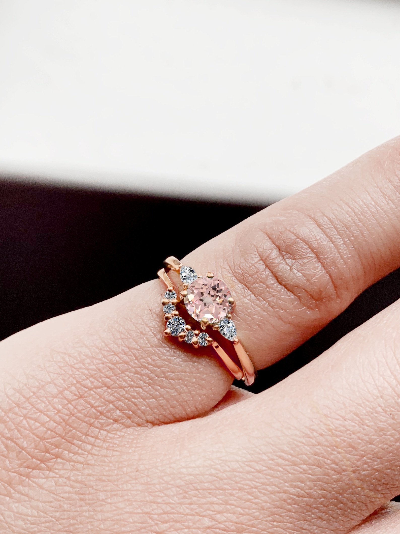 Peach Sapphire Engagement Ring Diamond Wedding Band Wedding | Etsy