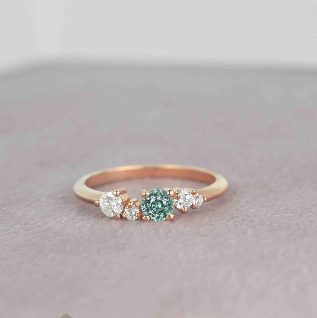 Ice Mint Sapphire Engagement Ring | Diamond Rose Gold Multi-stone Ring ...