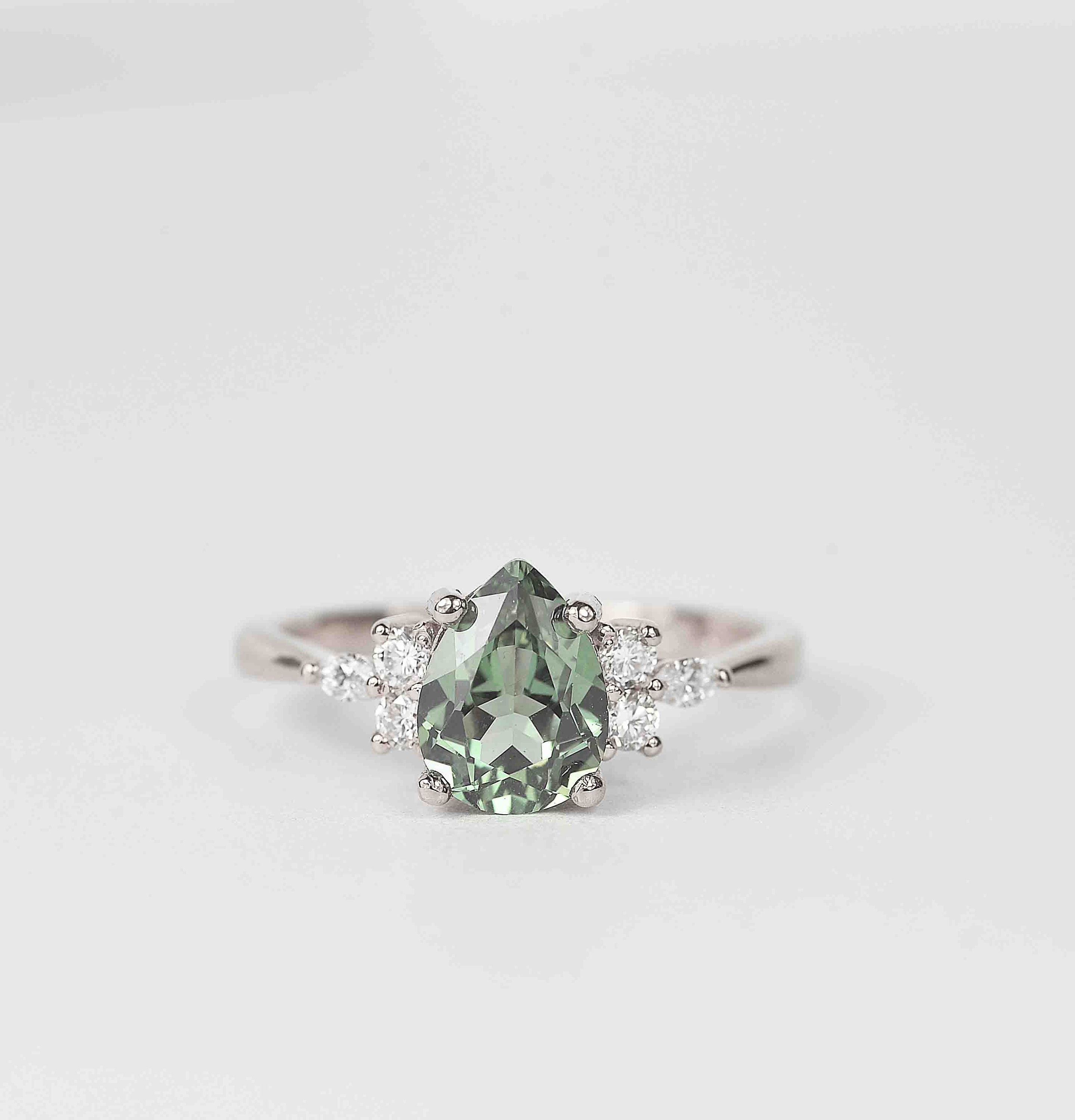 Pear Mint Green Sapphire Engagement Ring Unique Green - Etsy