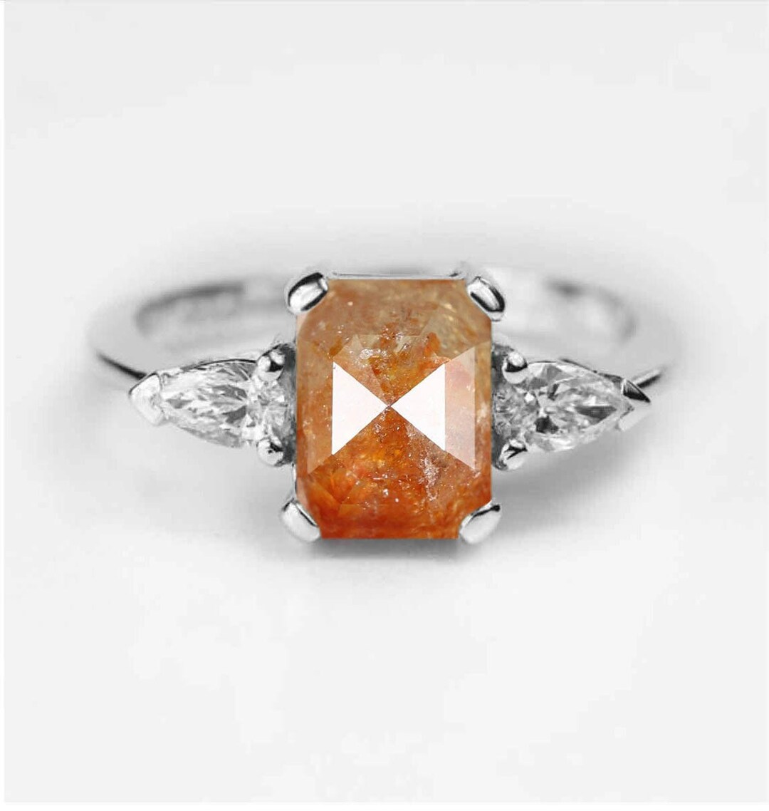 Rustic Diamond Engagement Ring Art Deco Engagement Ring Emerald Cut ...