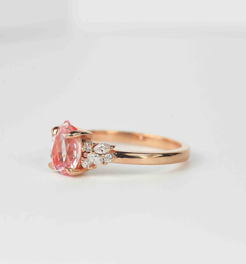 Pear Cut Peach Sapphire Engagement Ring Unique Peach - Etsy UK