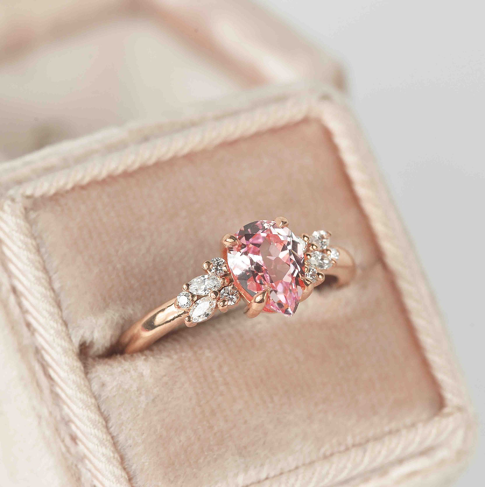 Pear Cut Peach Sapphire Engagement Ring Unique Peach - Etsy UK