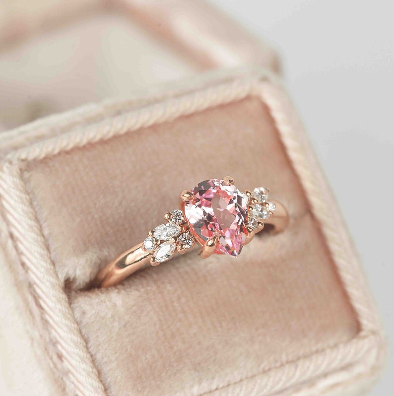Pear Cut Peach Sapphire Engagement Ring Unique Peach - Etsy UK