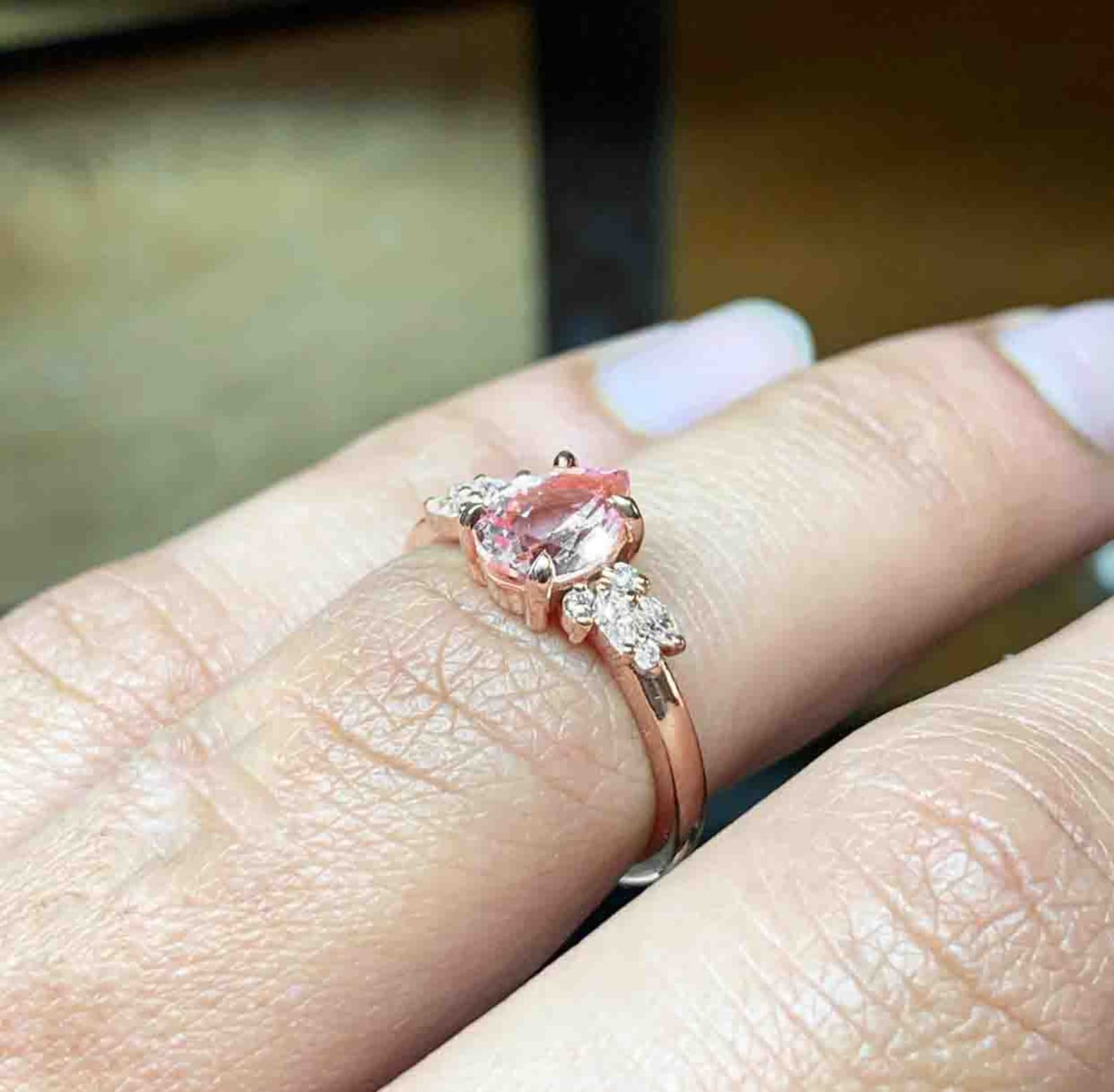 Pear Cut Peach Sapphire Engagement Ring Unique Peach - Etsy UK