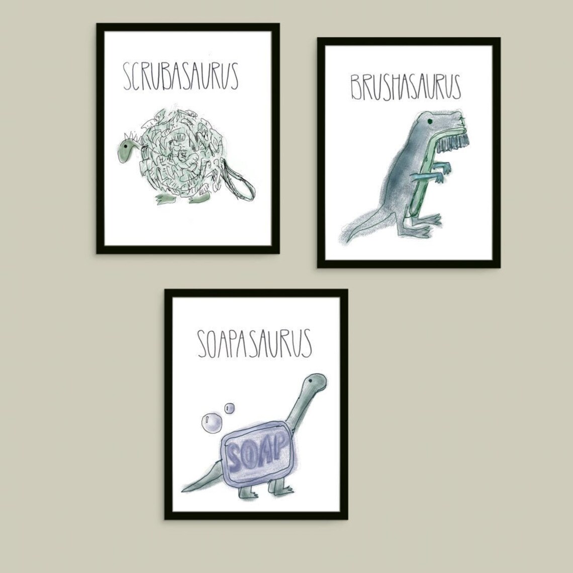 Set of 3 - Kids’ Bathroom Dinosaur Wall Art Print Series - Etsy