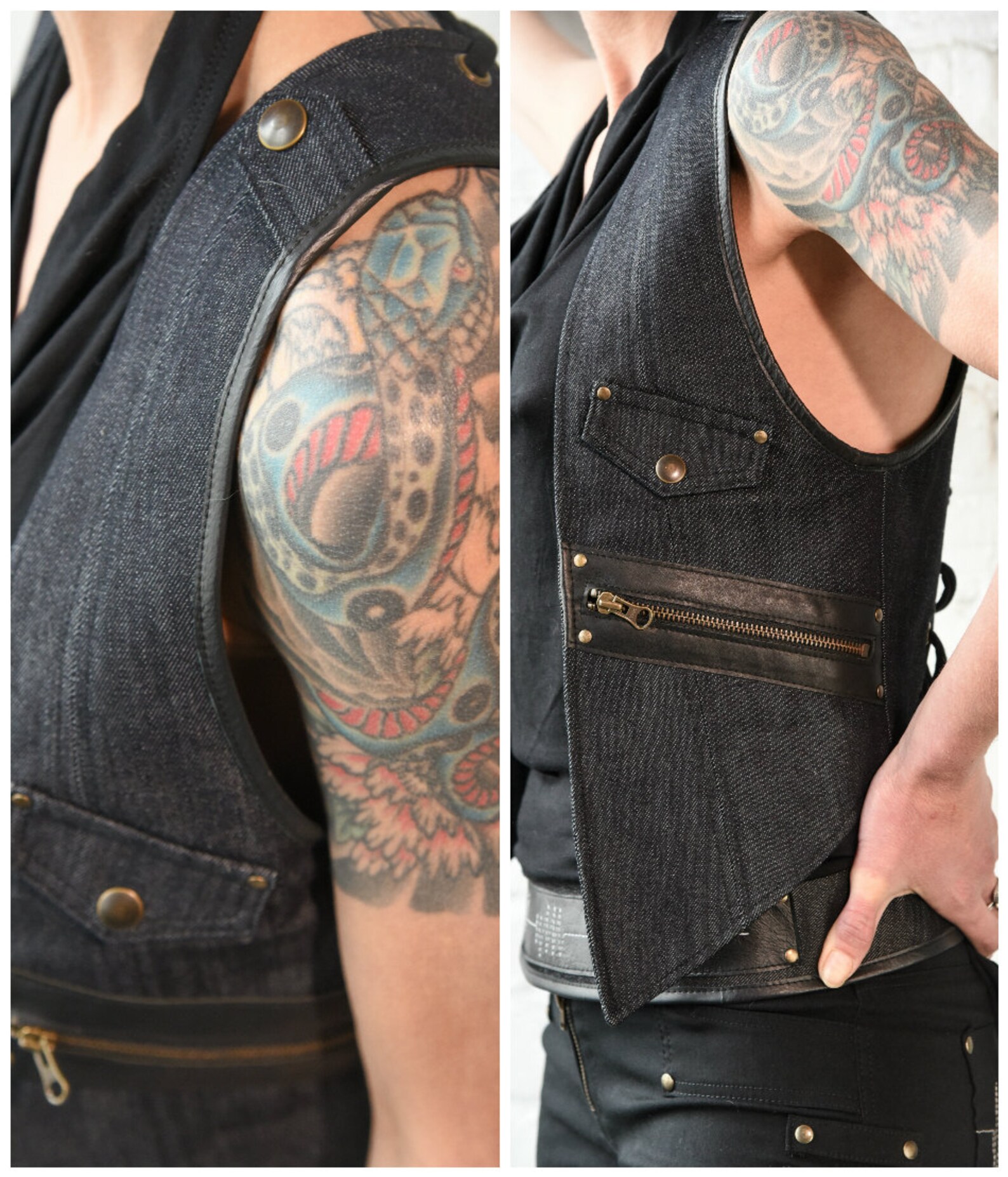Leather & Jeans Laced Vest - Etsy