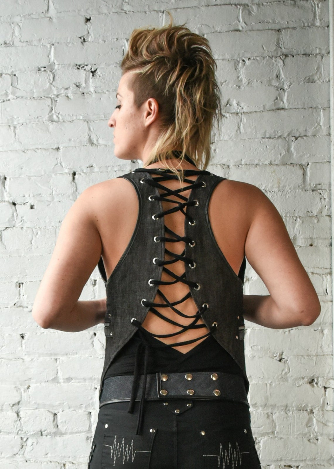 Leather & Jeans Laced Vest - Etsy
