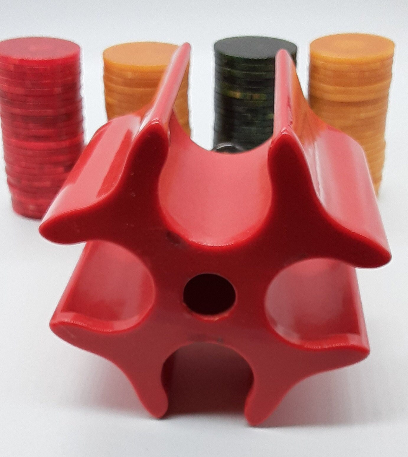 Red Bakelite Poker Set, Bakelite Holder and Standard 1.5-inch Bakelite ...