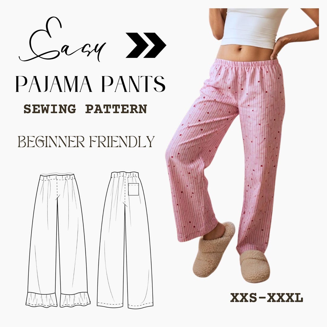 Easy Beginner Pajama Pants Sewing Pattern | High and Low Waist | Ruffle ...