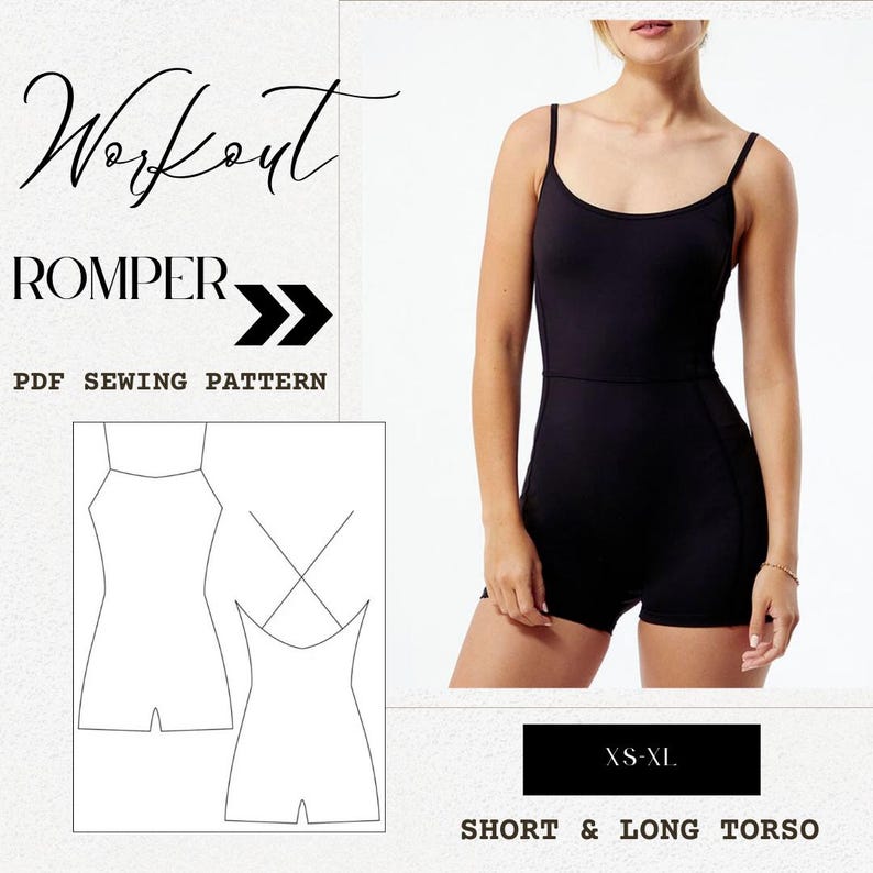 PDF SEWING PATTERN, Sports Romper/ One Piece Swimsuit With Shorts ...