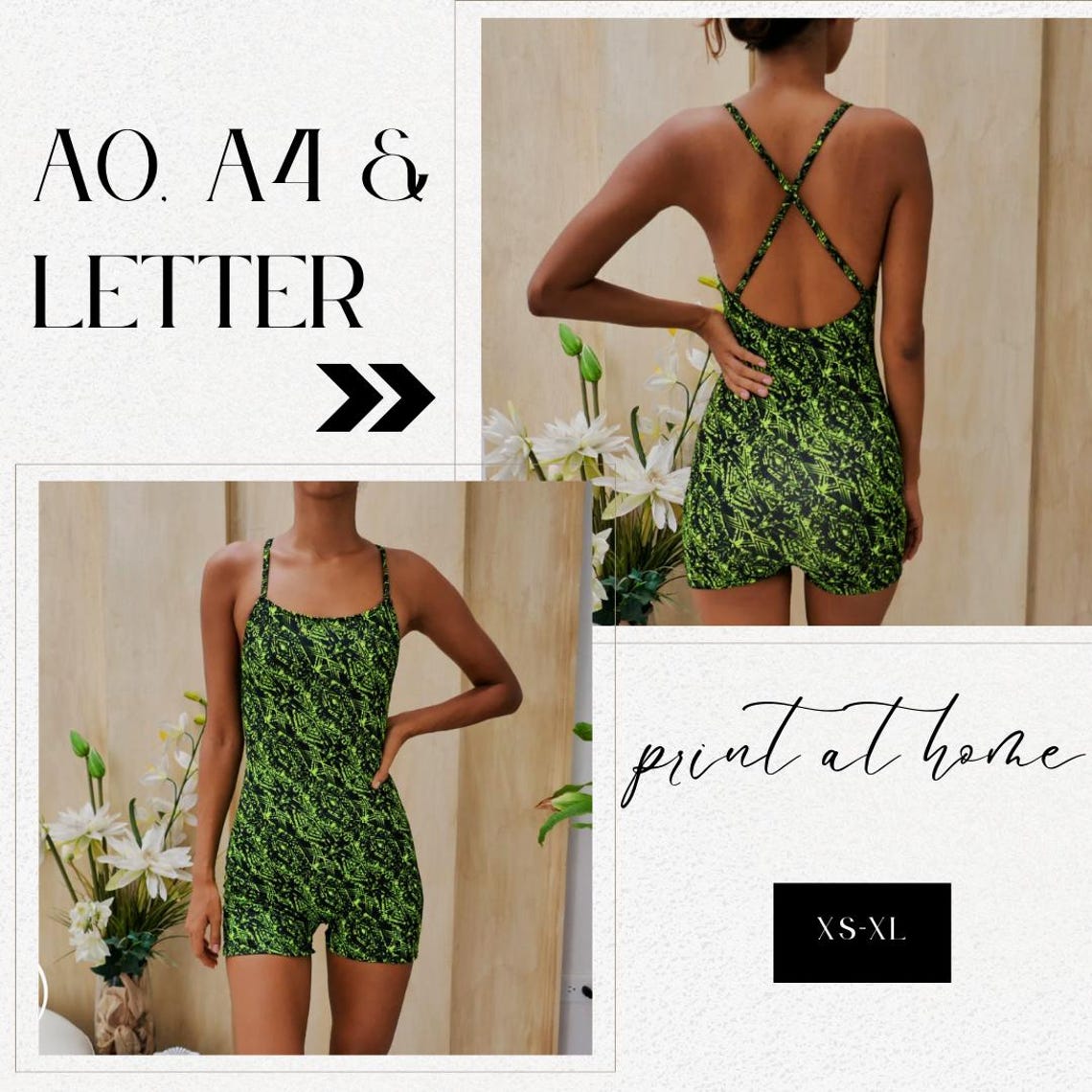 PDF SEWING PATTERN, Sports Romper/ One Piece Swimsuit With Shorts ...