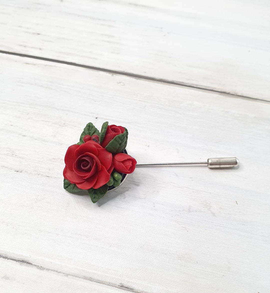 Stick Pin/lapel Pin/floral Red Roses/shawl Pin/ Jacket Pin Boutonniere ...