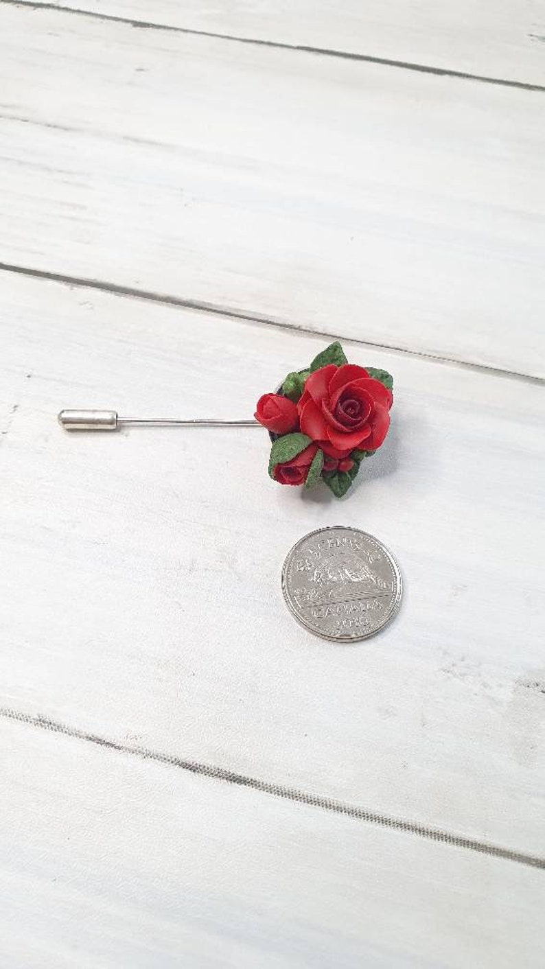 Stick Pin/lapel Pin/floral Red Roses/shawl Pin/ Jacket Pin Boutonniere ...