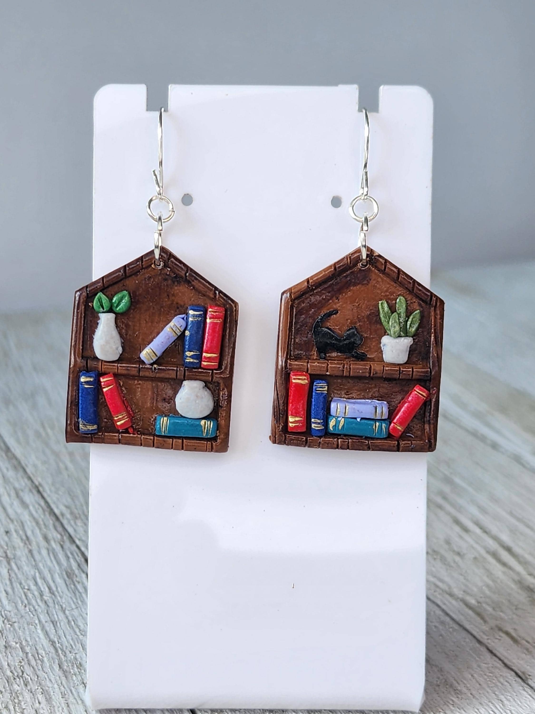 Handmade Book Lover Earrings, Miniature Bookcase, Witch Cupboard, Mini ...