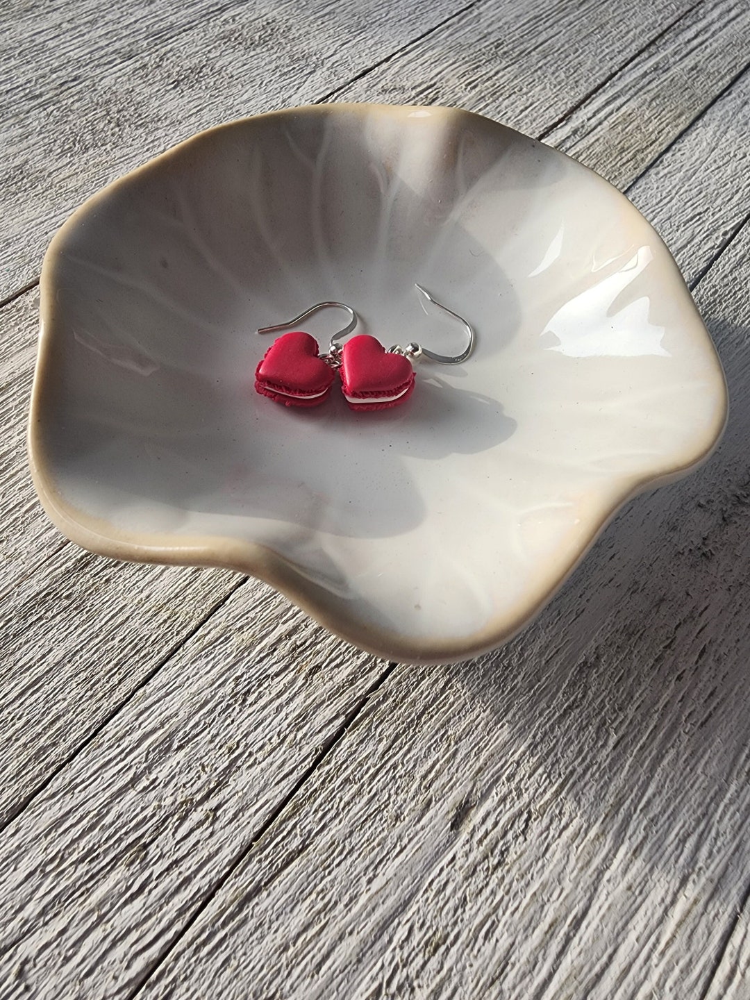 Handmade Polymer Clay Heart Macaroon Earrings, Cute Drop Earrings, Food ...