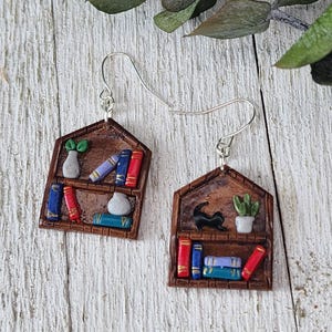 Handmade Book Lover Earrings, Miniature Bookcase, Witch Cupboard, Mini ...