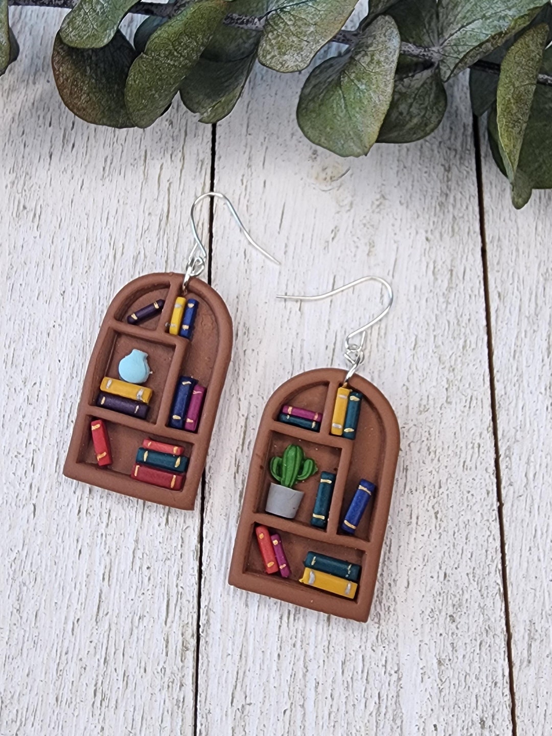 Handmade Book Lover Earrings, Miniature Bookcase Bookshelf Jewelry ...