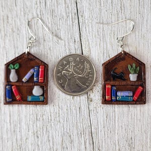 Handmade Book Lover Earrings, Miniature Bookcase, Witch Cupboard, Mini ...